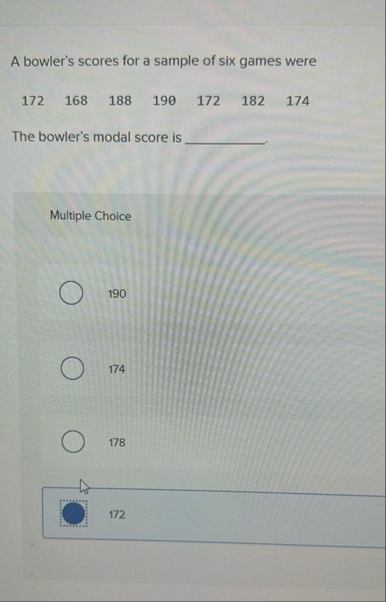 Solved A bowler's scores for a sample of six games | Chegg.com