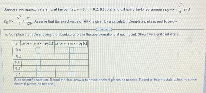 Solved Suppose you approximate sin x at the points x= -0.4 | Chegg.com