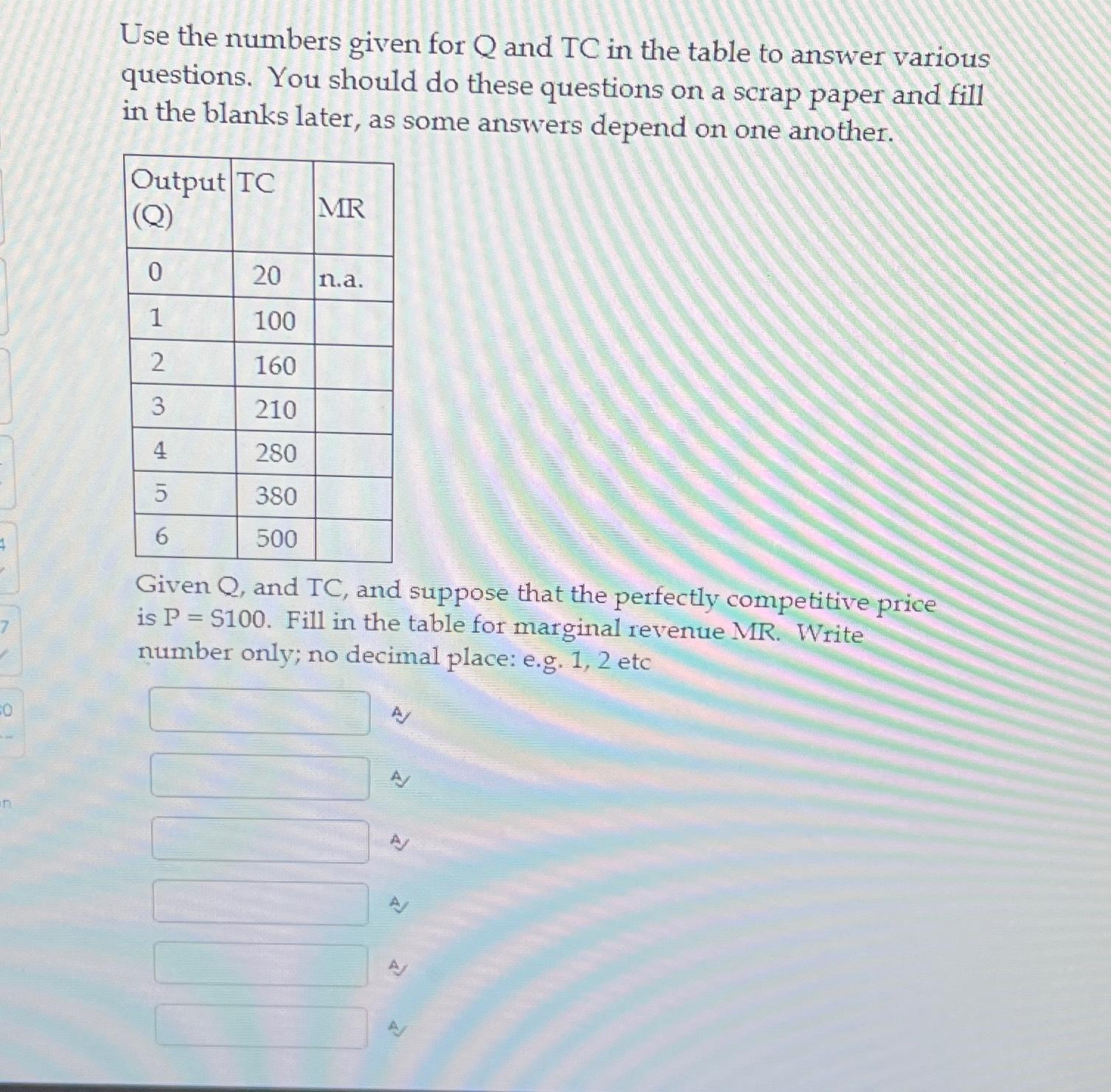 Solved Use the numbers given for Q ﻿and TC ﻿in the table to | Chegg.com