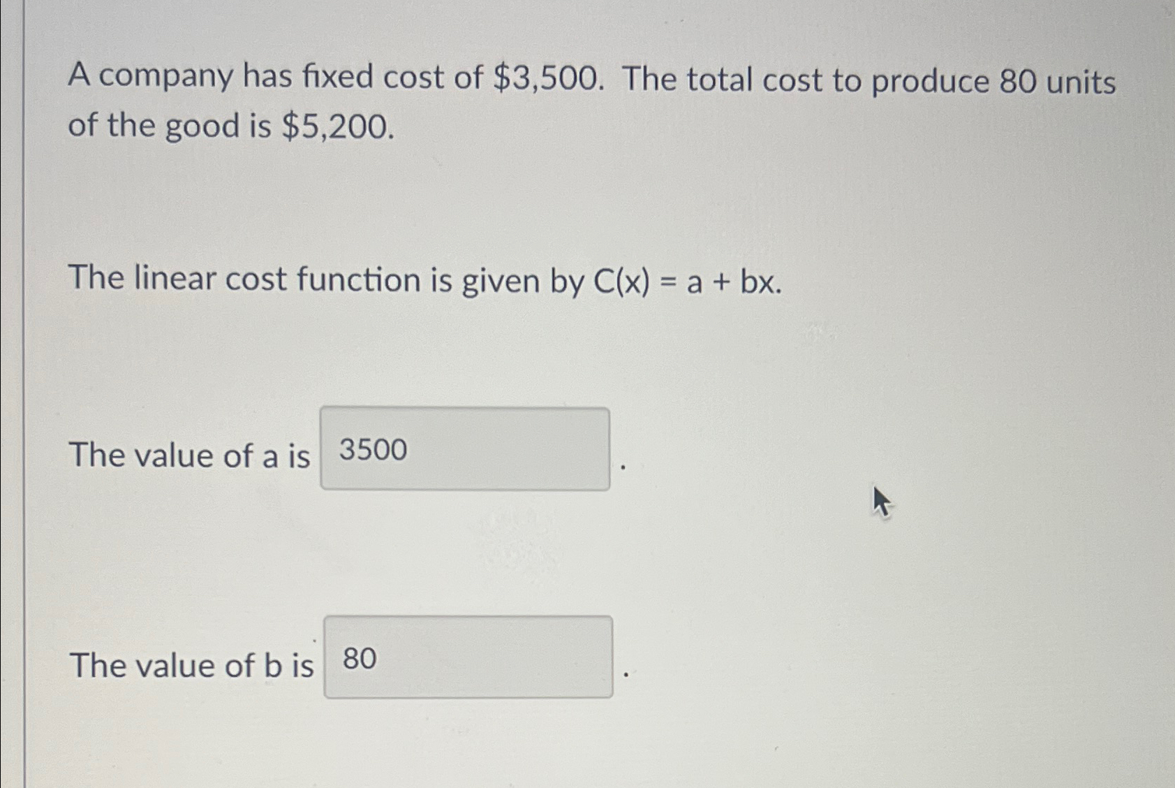 Solved A company has fixed cost of $3,500. ﻿The total cost | Chegg.com