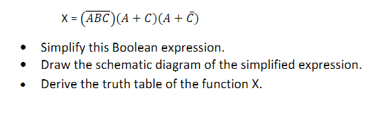 Solved x=(?bar (ABC))(A+C)(A+bar (C))Simplify this Boolean | Chegg.com