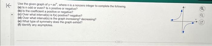 Use the given graph of y=axn, where n is a nonzero | Chegg.com