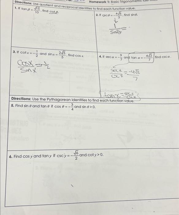 Solved Directions: Use quotient and reciprocal identities to | Chegg.com