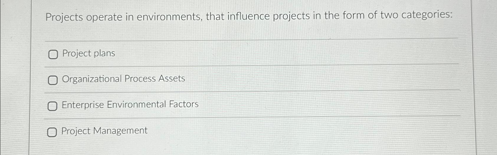 Solved Projects operate in environments, that influence | Chegg.com