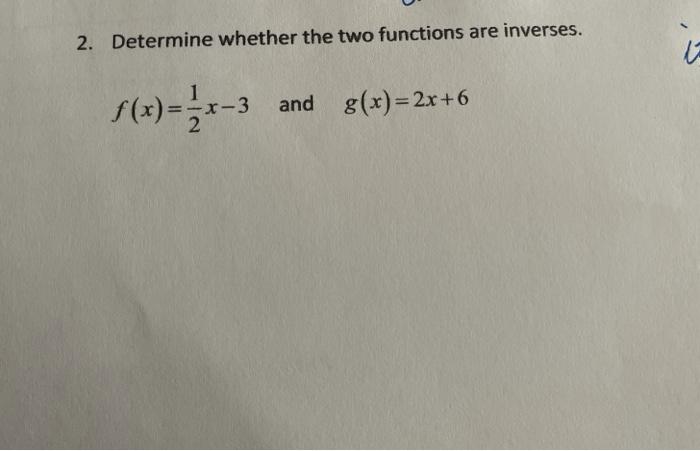 Solved 2. Determine whether the two functions are inverses. | Chegg.com