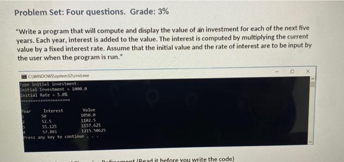 Solved Problem Set: Four questions. Grade: 3% "Write a | Chegg.com