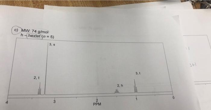Solved MW: 74 g/mol h-hextet (n = 5) 3,5 3H 3,1 2, t 2, 2 | Chegg.com