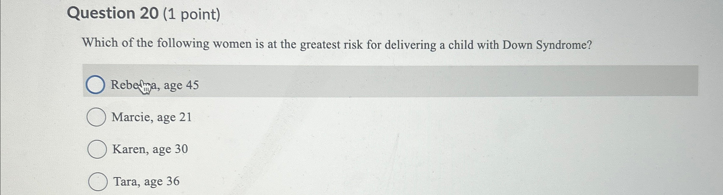 Solved Question 20 (1 ﻿point)Which of the following women is | Chegg.com
