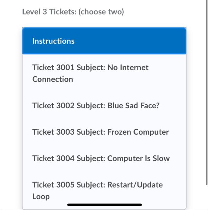 Solved Level 1 Tickets: (choose two) Instructions Ticket | Chegg.com