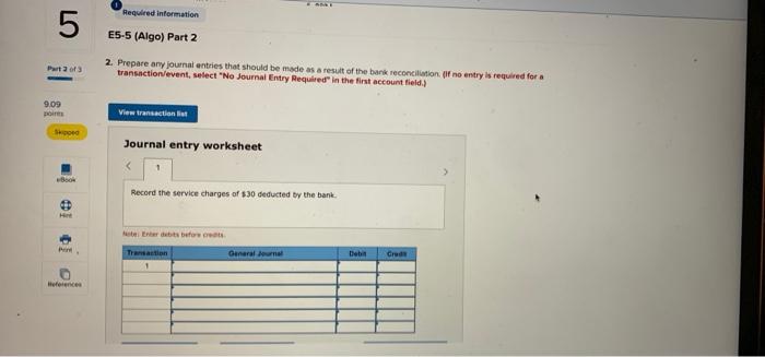 Solved E5-5(Algo) Preparing a Bank Recollection and Journal | Chegg.com