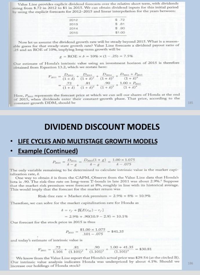 Solved DIVIDEND DISCOUNT MODELS - Exercise Confirm that the | Chegg.com