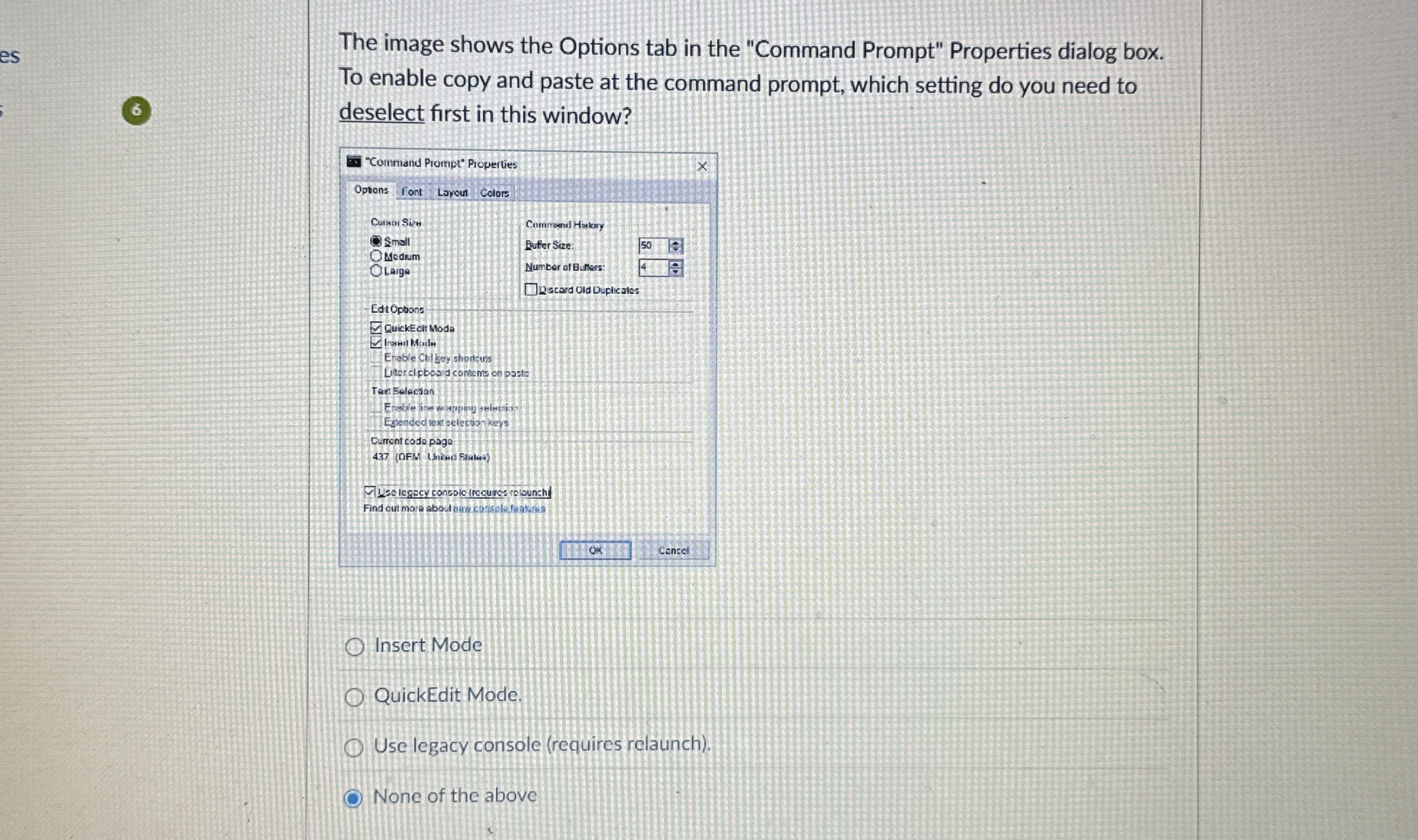 Solved The image shows the Options tab in the "Command | Chegg.com