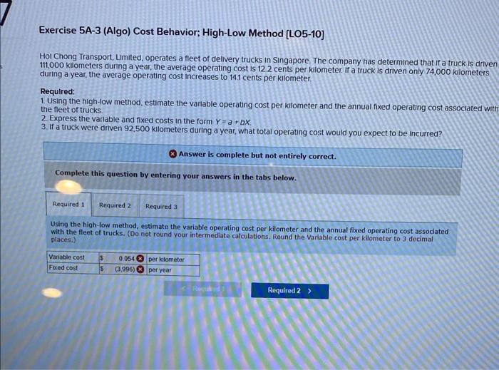 Solved Exercise 5A-3 (Algo) Cost Behavior; High-Low Method | Chegg.com