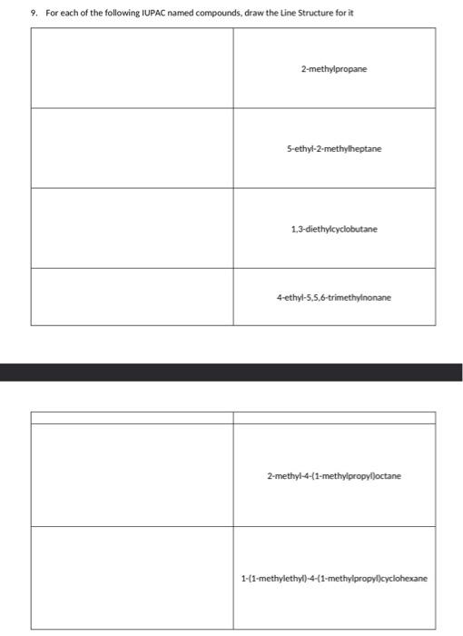 Solved 9. For each of the following IUPAC named compounds, | Chegg.com