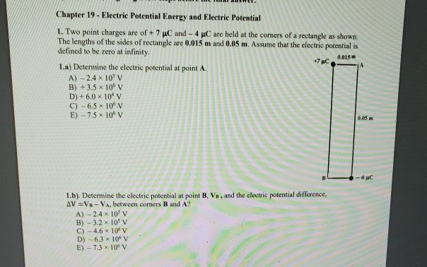 Solved Chapter 19 - Electric Potential Energy and Electric | Chegg.com
