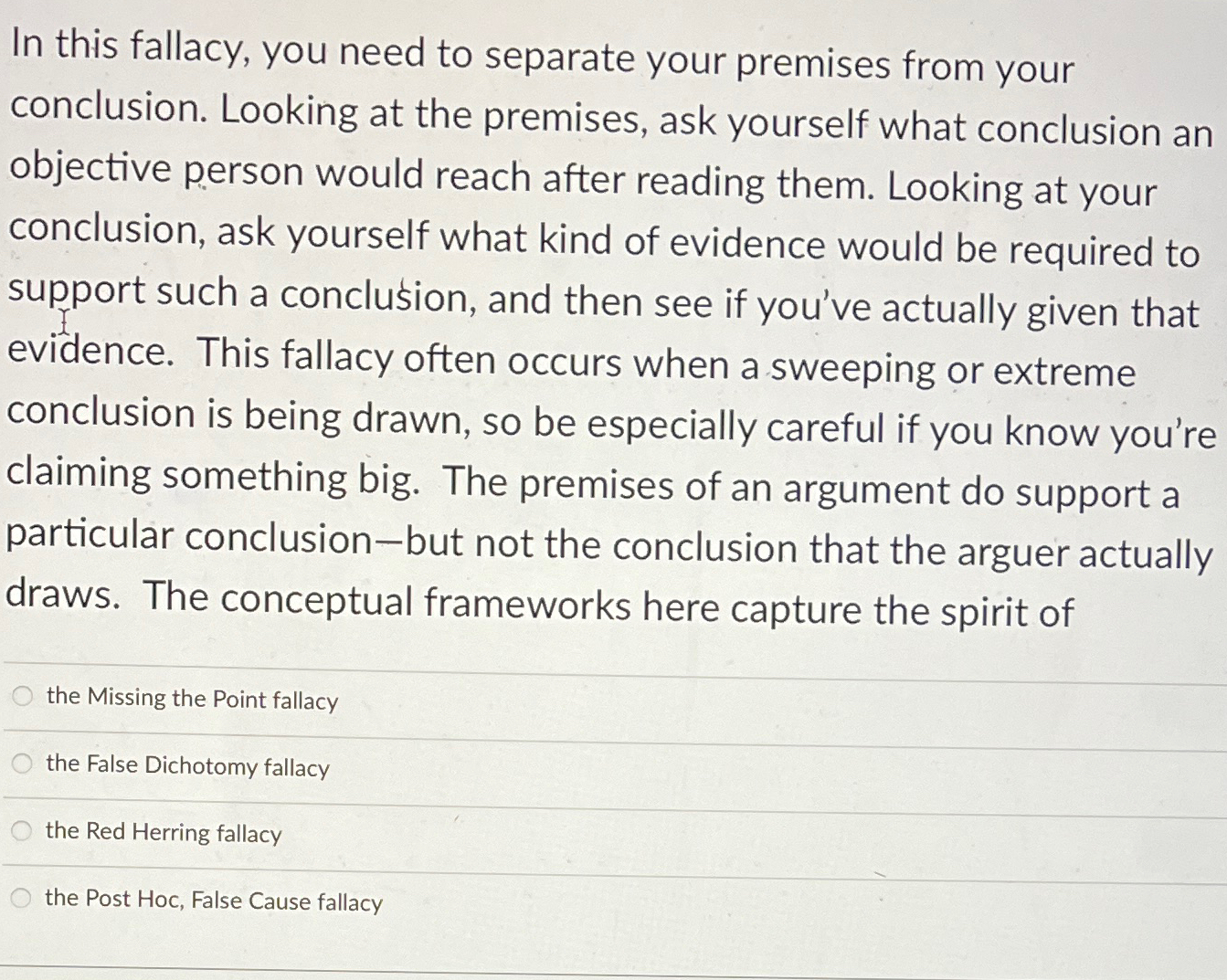 Solved In this fallacy, you need to separate your premises | Chegg.com