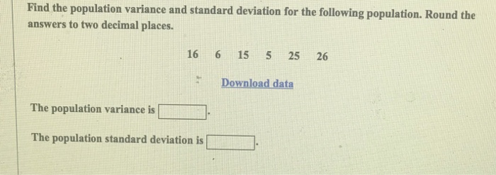Solved Find the sample variance and standard deviation for | Chegg.com