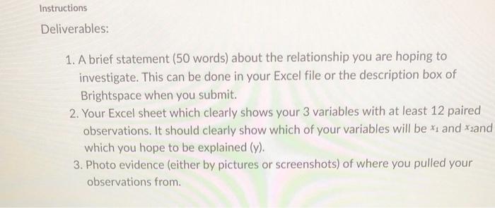 Solved Deliverables: 1. A brief statement ( 50 words) about | Chegg.com