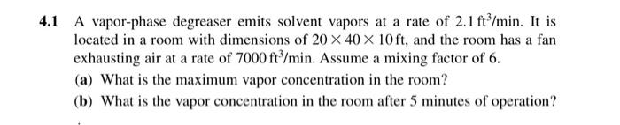 Solved 1 A vapor-phase degreaser emits solvent vapors at a | Chegg.com