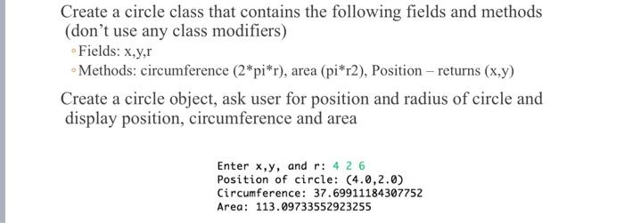 Solved Create a circle class that contains the following | Chegg.com