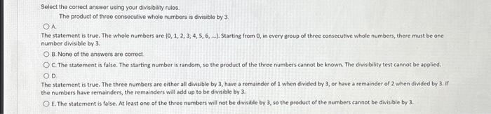 Solved Select the correct answer using your divisibility | Chegg.com