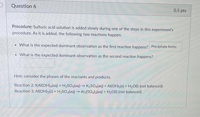 Solved Procedure: Sulfuric acid solution is added slowly | Chegg.com