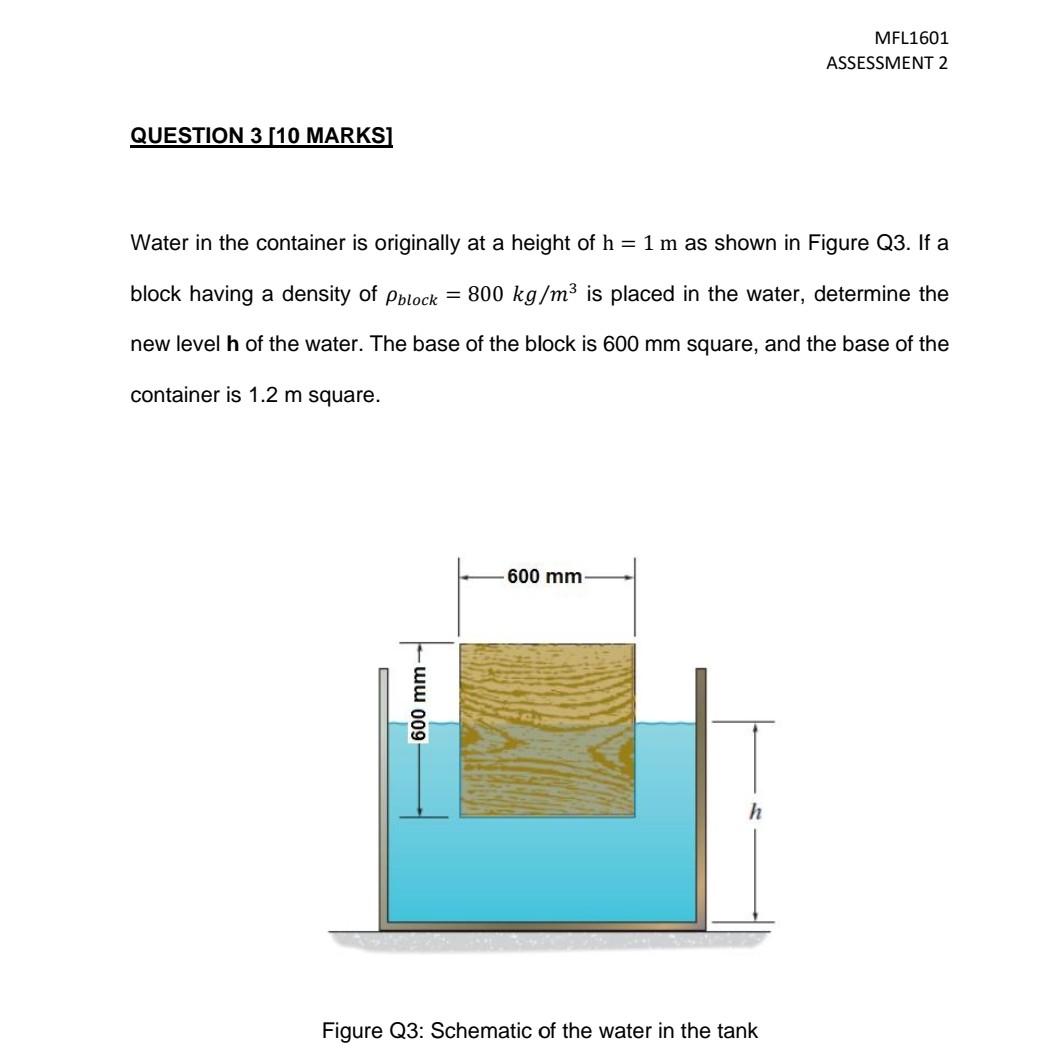 Solved MFL1601 ASSESSMENT 2 QUESTION 3 [10 MARKS] Water in | Chegg.com