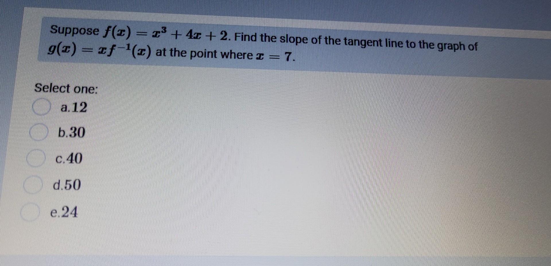 Solved Suppose f(x)=x3+4x+2. Find the slope of the tangent | Chegg.com
