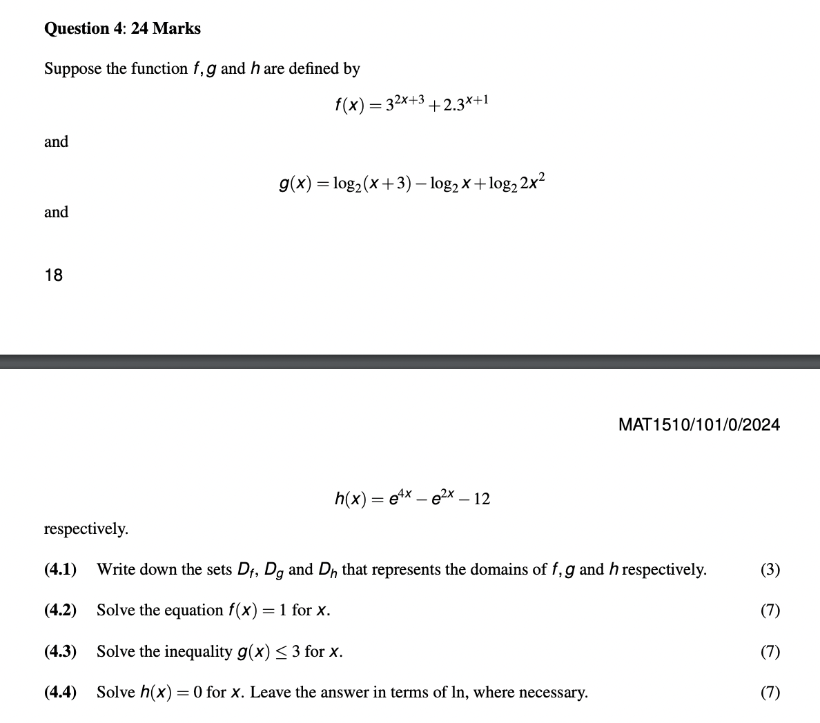 Solved h(x)=e4x-e2x-12respectively.(4.4) ﻿Solve h(x)=0 ﻿for | Chegg.com