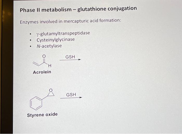 Solved Phase II metabolism - glutathione conjugation Enzymes | Chegg.com