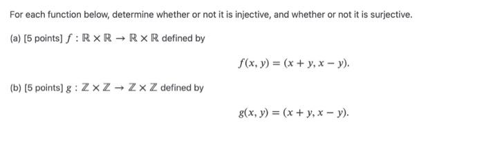 Solved For each function below, determine whether or not it | Chegg.com