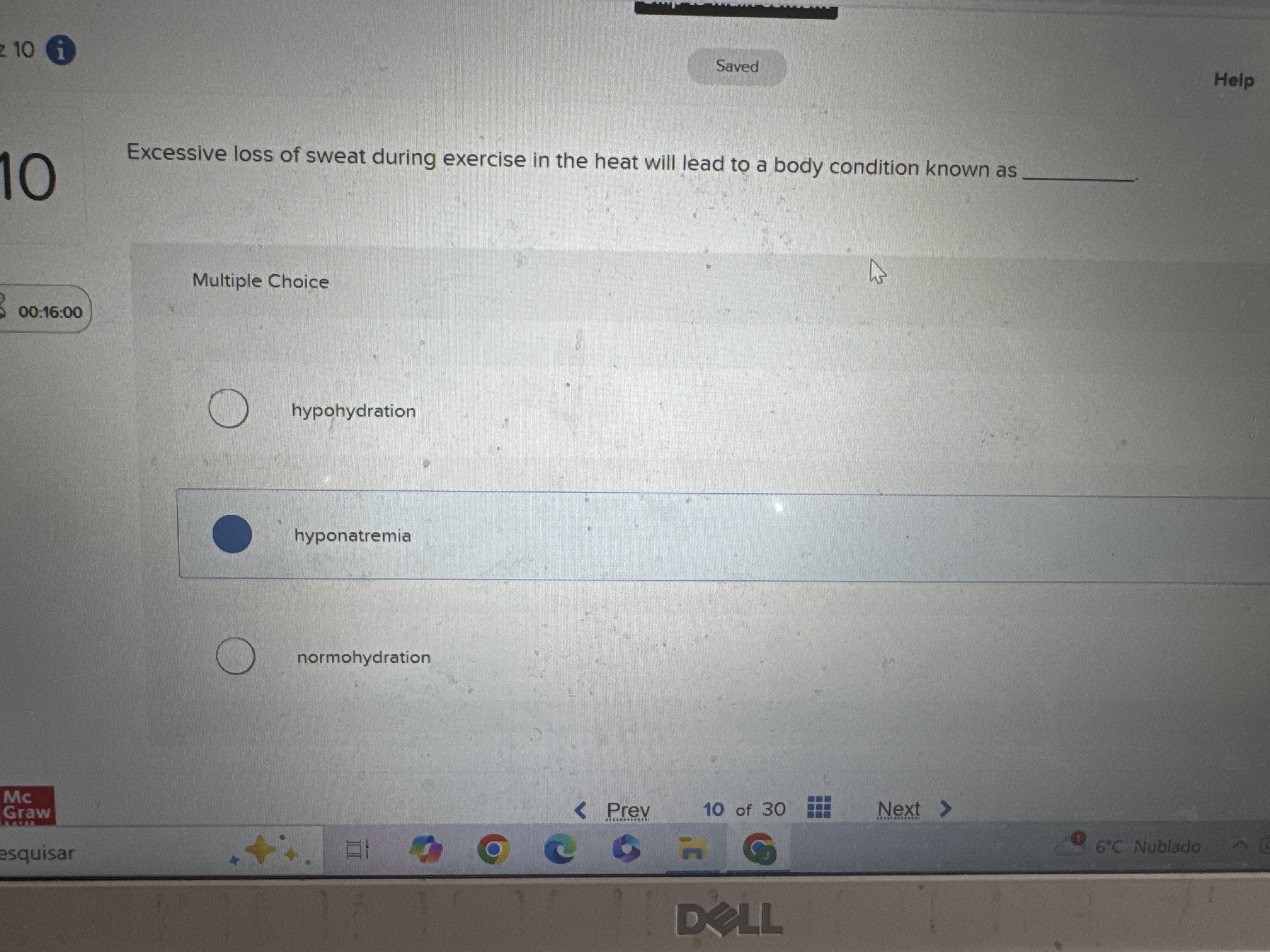 Solved Excessive loss of sweat during exercise in the heat | Chegg.com