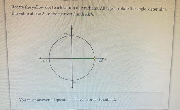 Solved Rotate the yellow dot to a location of 2 radians. | Chegg.com