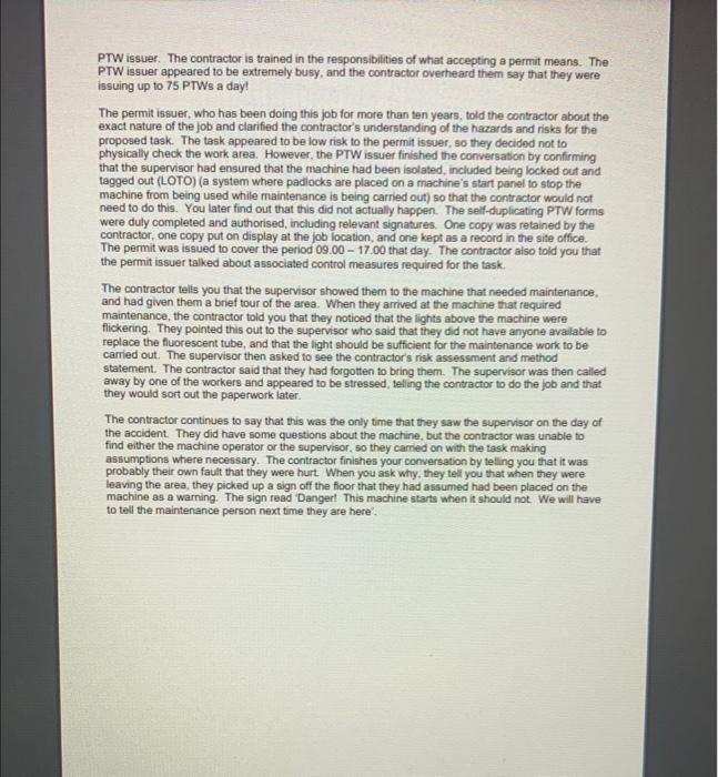 Solved PTW issuer. The contractor is trained in the | Chegg.com