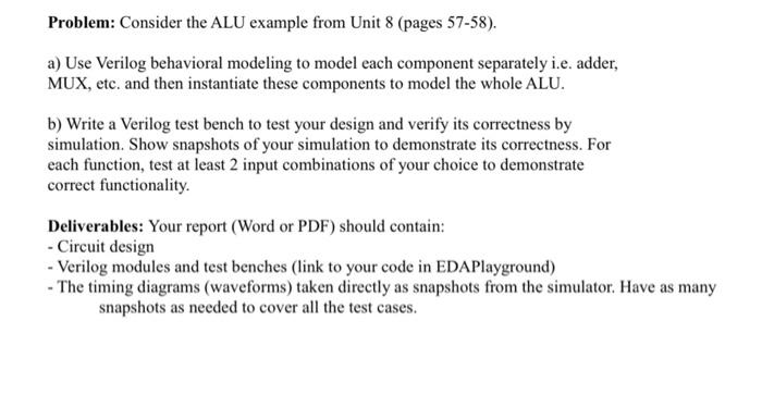 Solved Problem: Consider the ALU example from Unit 8 (pages | Chegg.com