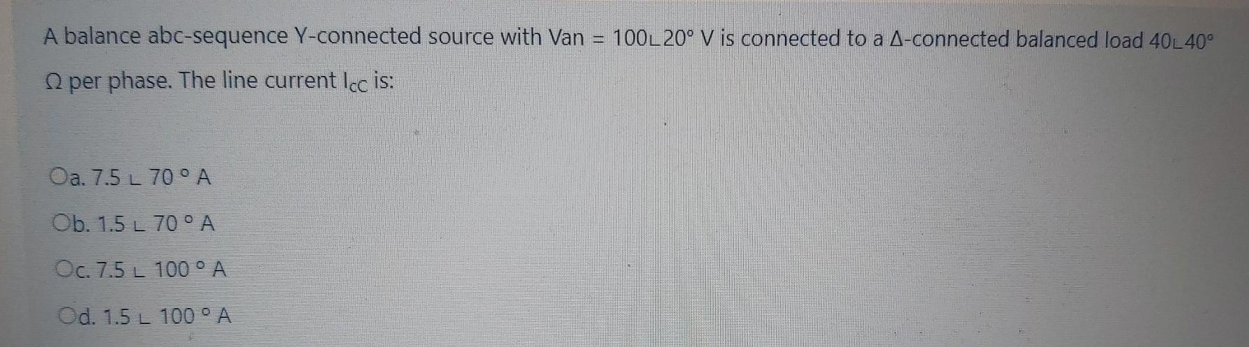 Solved A balance abc-sequence Y-connected source with Van = | Chegg.com