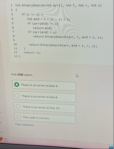 Solved Pick ONE option ﻿There is an error in line 4. | Chegg.com