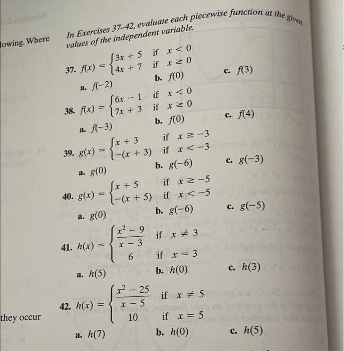 Solved In Exercises 37-42, evaluate each piecewise function | Chegg.com
