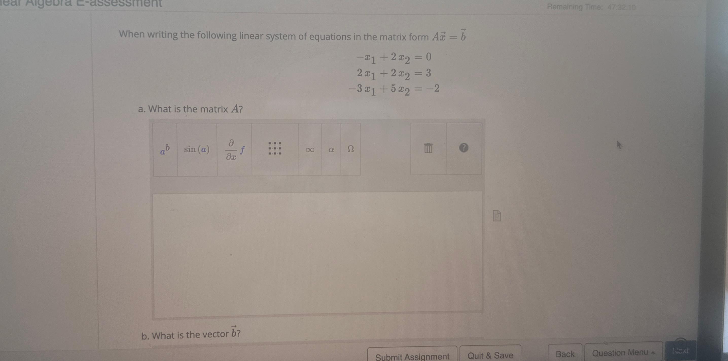 Solved When writing the following linear system of equations | Chegg.com