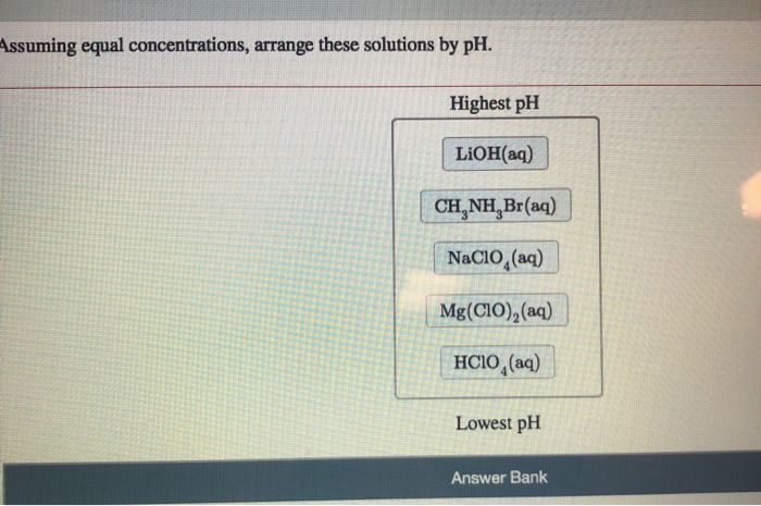 Solved Assuming equal concentrations, arrange these | Chegg.com