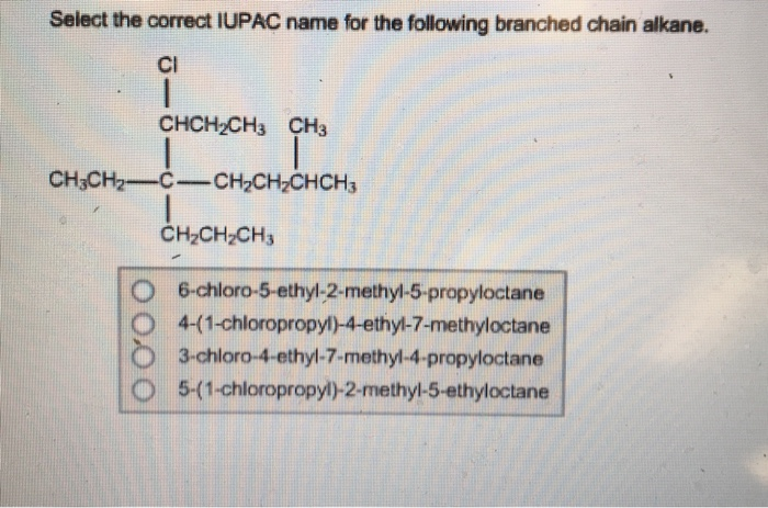 Solved Select the correct IUPAC name for the following | Chegg.com