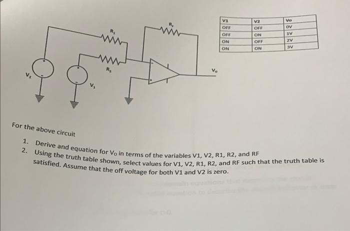 Solved For the above circuit 1. Derive and equation for V0 | Chegg.com