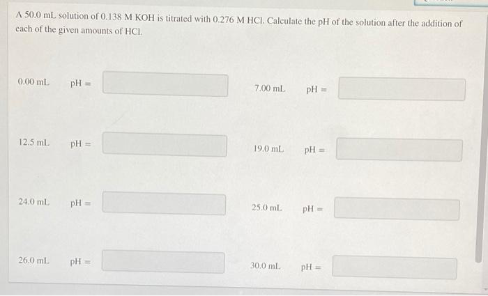 Solved A 50.0 mL solution of 0.138 M KOH is titrated with | Chegg.com