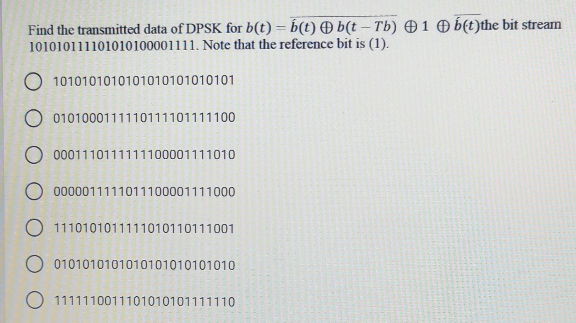 Find the transmitted data of DPSK for b(t) = b(t) | Chegg.com