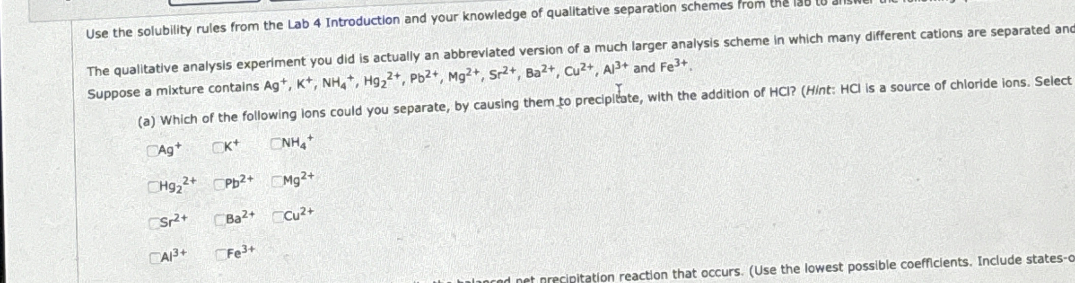 Solved The qualitative analysis experiment you did is | Chegg.com