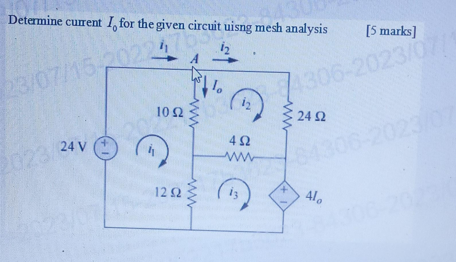 Solved Determine current I0 for the given circuit uisng mesh | Chegg.com