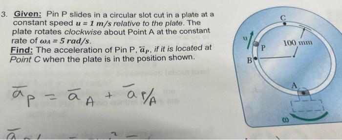 Solved 3. Given: Pin P slides in a circular slot cut in a | Chegg.com
