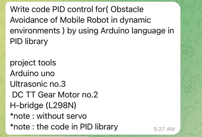Write code PID control for( Obstacle Avoidance of | Chegg.com