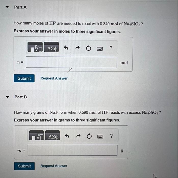 Solved How many moles of HF are needed to react with 0.340 | Chegg.com