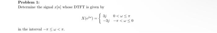 Solved Problem 1: Determine the signal x[n] whose DTFT is | Chegg.com